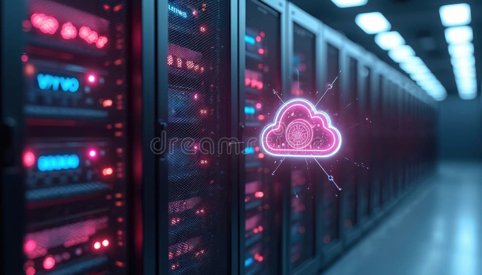 3D Illustration Featuring Cloud Server Infrastructure with Holographic ...