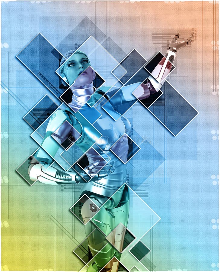 Female Cyborg in Collage Style 3d Illustration Stock Illustration ...
