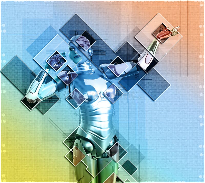 Female Cyborg in Collage Style 3d Illustration Stock Illustration ...