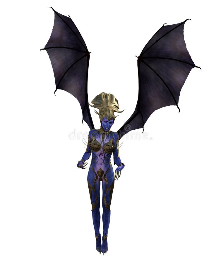 3D Illustration of a Female Devil with Wings and Blue Skin Stock ...