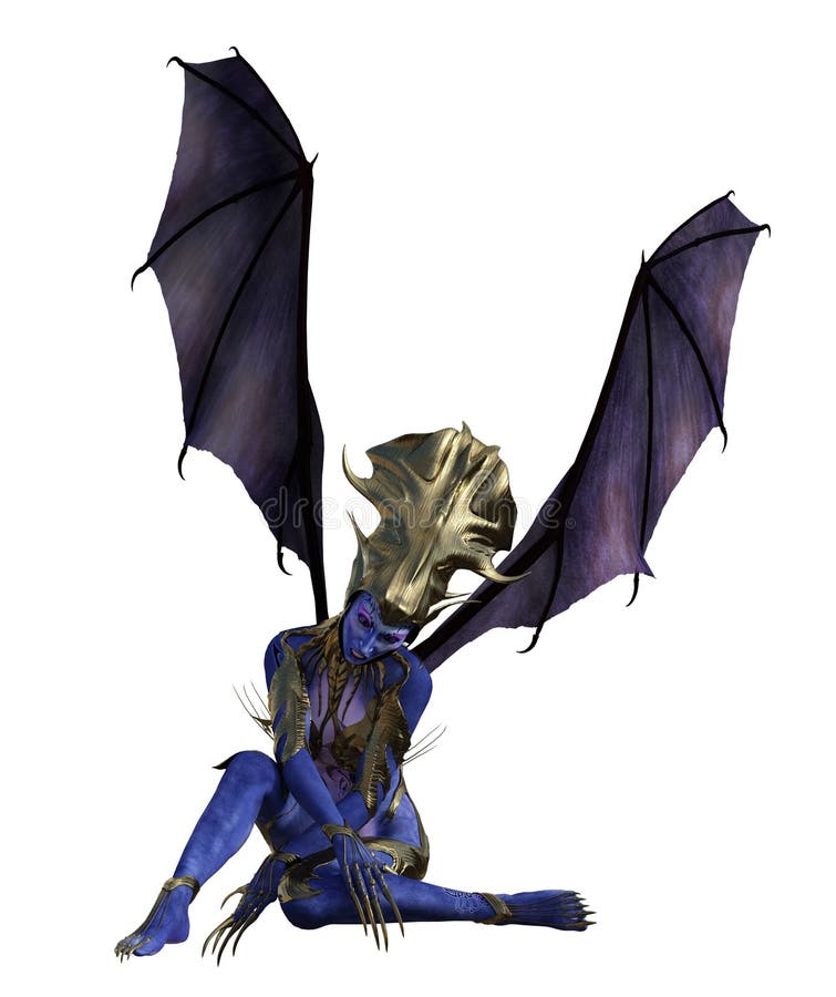 3D Illustration of a Female Devil with Wings and Blue Skin Stock ...