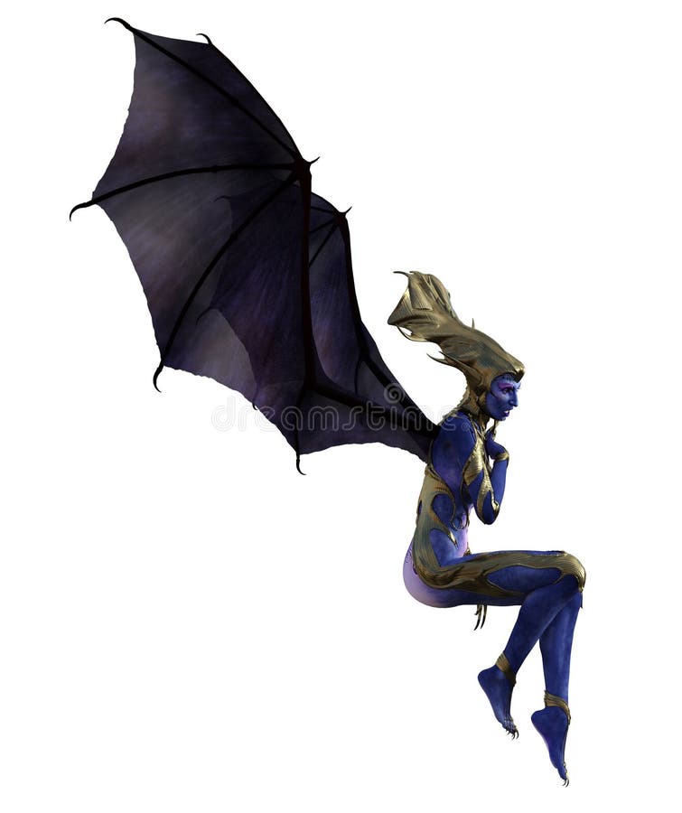 3D Illustration of a Female Devil with Wings and Blue Skin Stock ...