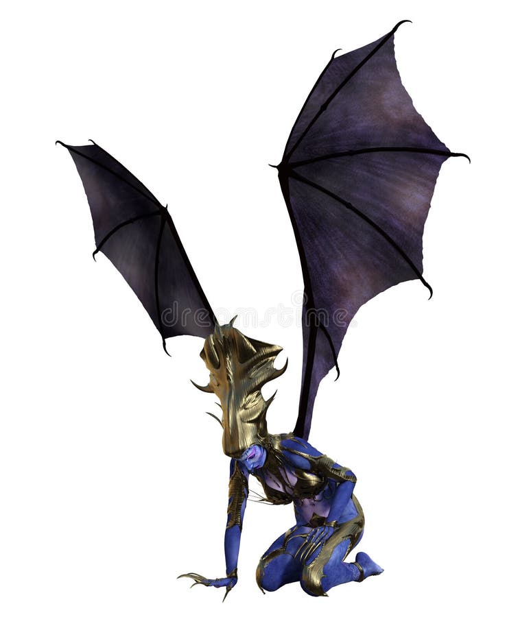 3D Illustration of a Female Devil with Wings and Blue Skin Stock ...