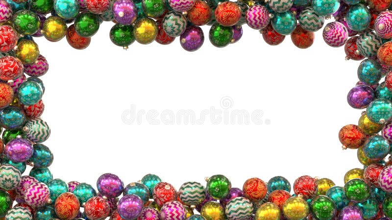 3d Illustration of Festive Christmas Ornaments Forming an Rectangle ...