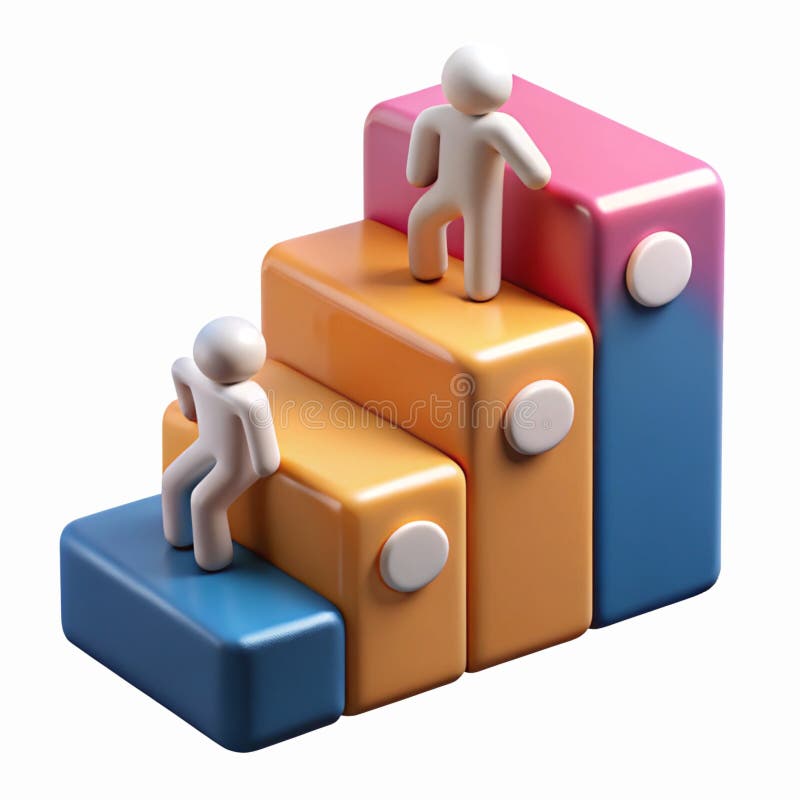 3D Illustration of Figures on Colorful Stepped Blocks Representing ...