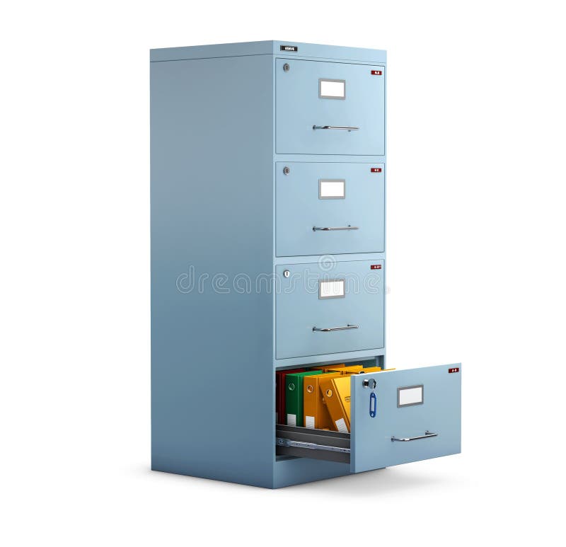 3d Illustration of Filing Cabinet with a Folders in an Open Drawer ...