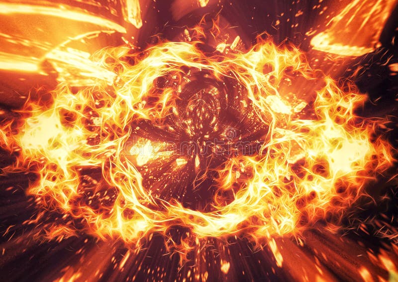 3d Illustration of a Ring of Flames Exploding and Scattering Debris ...