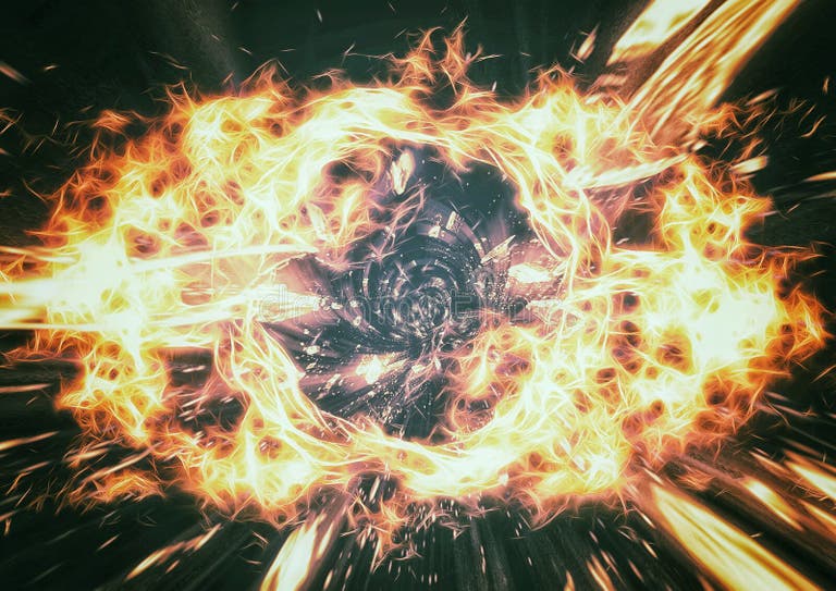 3d Illustration of a Ring of Flames Exploding and Scattering Debris ...