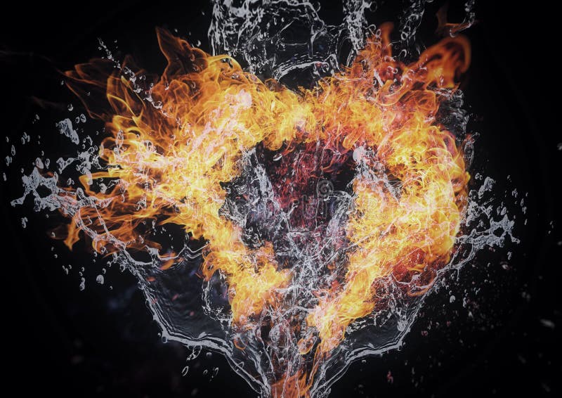 3d Illustration of Fire and Water Swirling in a Heart Shape Stock ...