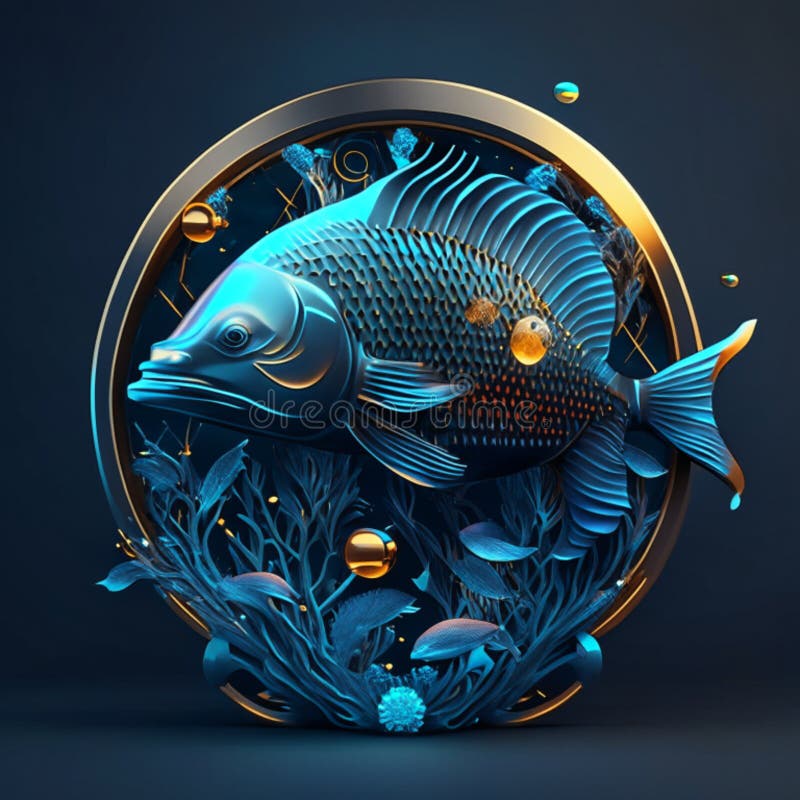 3d Illustration of a Fish in a Circle with a Gold Frame AI Generated ...