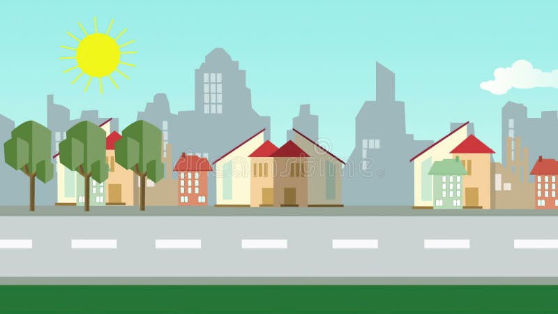 Flat Cartoon Panoramic City Stock Illustration - Illustration of ...