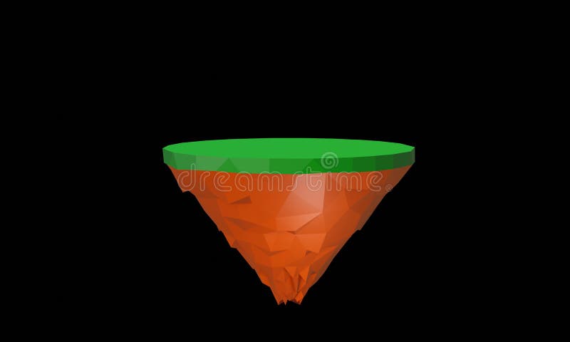 Floating Island Isolated on Black Background. 3D Rendering of Low Poly ...