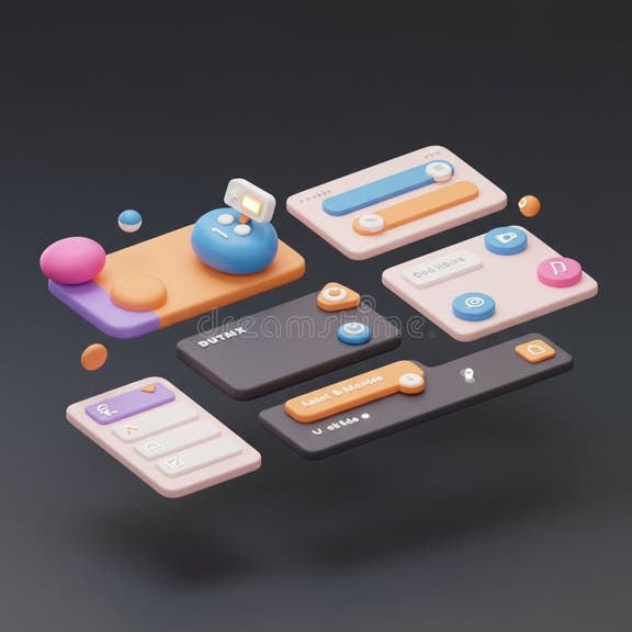 3D Illustration of Floating User Interface Elements with a Modern ...