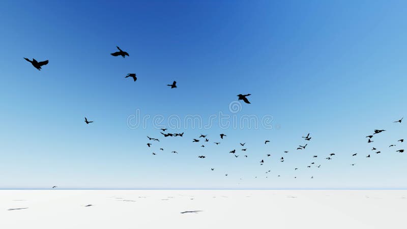 Flock of Birds Flying Across the Screen Stock Illustration ...