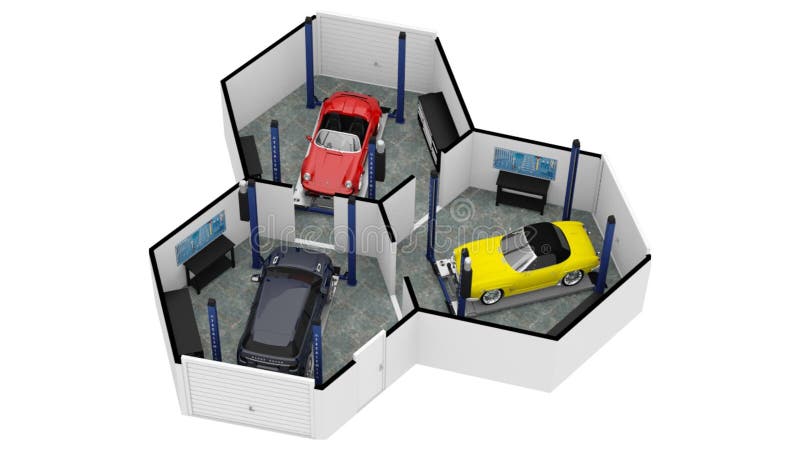 3d Illustration of Floor Plan of Car Service. Floor Plan of Car Service ...