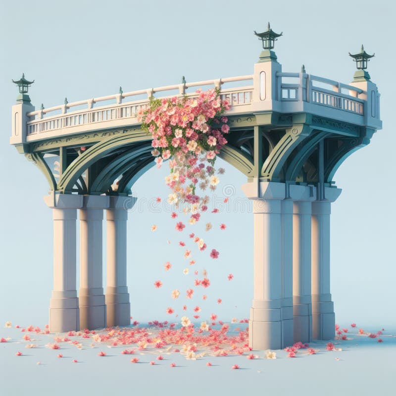 3D Illustration of Flowers Falling from a Bridge. Stock Illustration ...