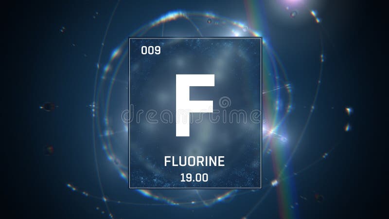 Fluorine As Element 9 of the Periodic Table 3D Animation on Blue ...