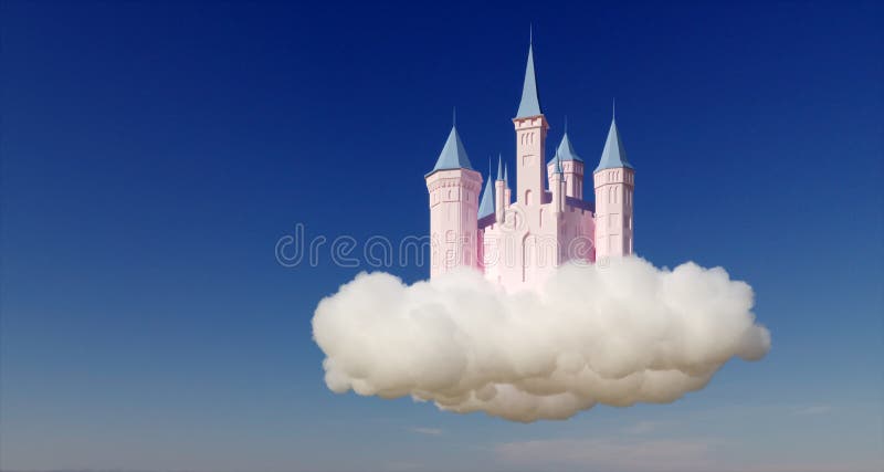 3d Illustration of Flying Castle on the Cloud with Blue Sky on ...