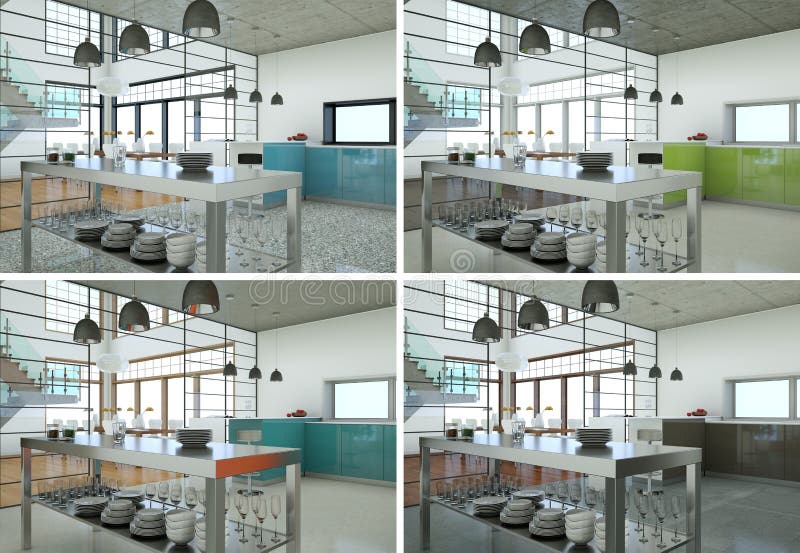 Four Views of Modern Kitchen with a Beautiful Design Stock Illustration ...
