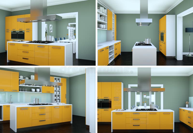 Four Views of Modern Kitchen with a Beautiful Design Stock Illustration ...