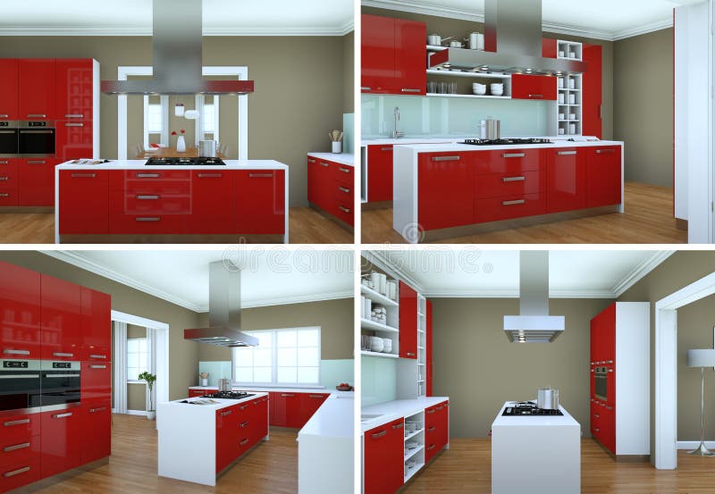 Four Views of Modern Kitchen with a Beautiful Design Stock Illustration ...