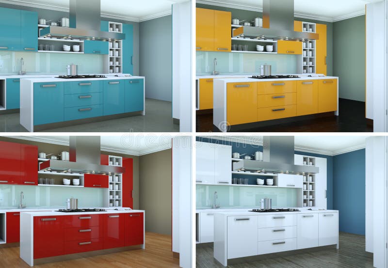 Four Views of Modern Kitchen with a Beautiful Design Stock Illustration ...