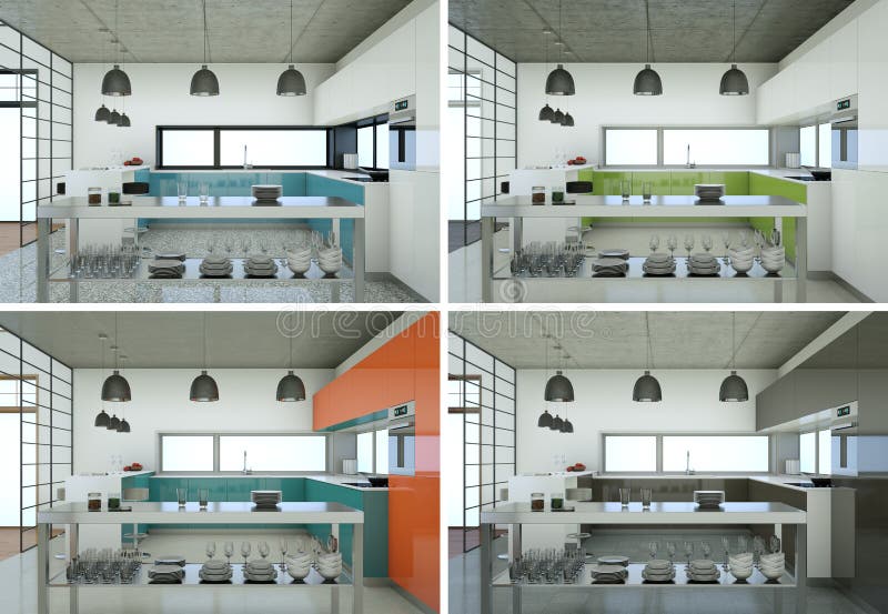 Four Views of Modern Kitchen with a Beautiful Design Stock Illustration ...