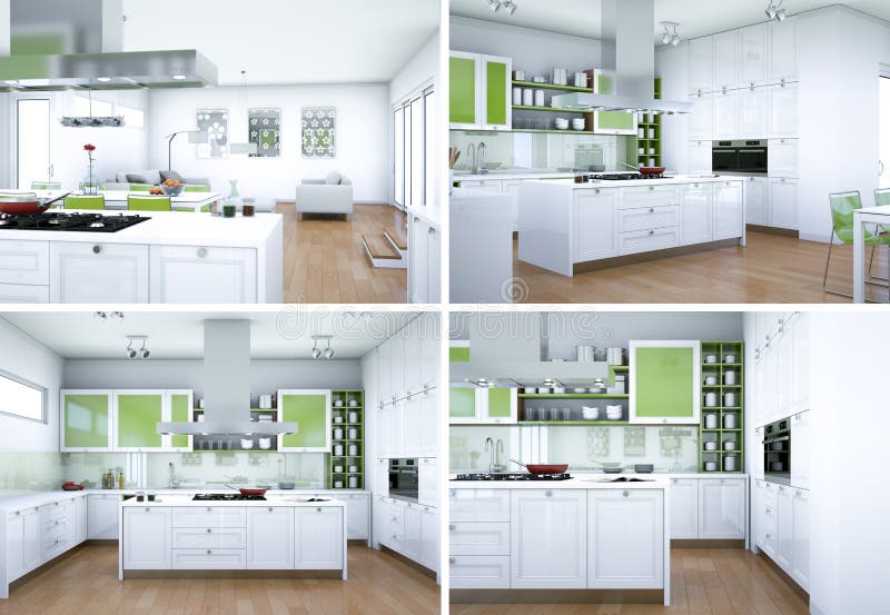 Four Views of Modern Kitchen with a Beautiful Design Stock Illustration ...