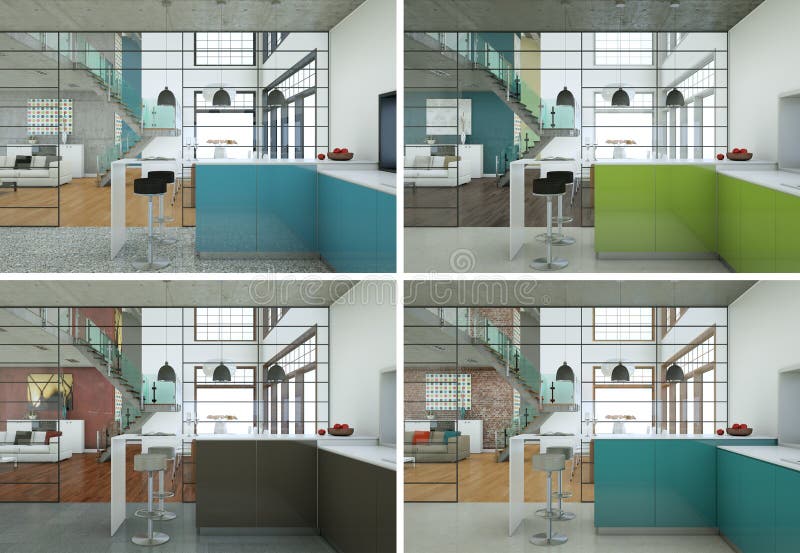 Four Views of Modern Kitchen with a Beautiful Design Stock Illustration ...