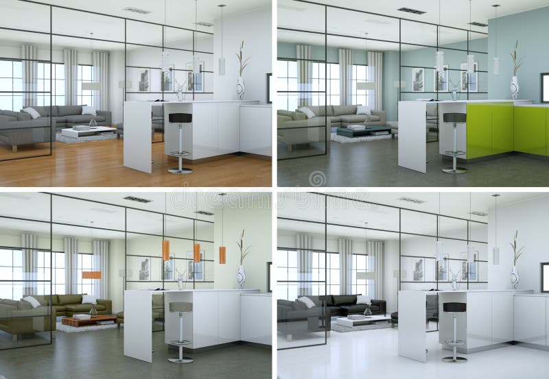 Four Views of Modern Kitchen with a Beautiful Design Stock Illustration ...
