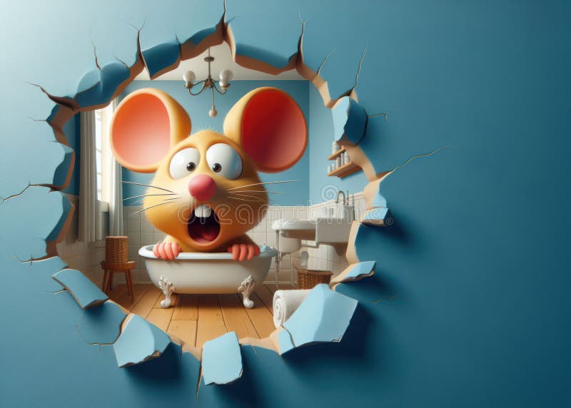 3d Illustration of a Funny Mouse in the Bath Shocked by Hole in the ...