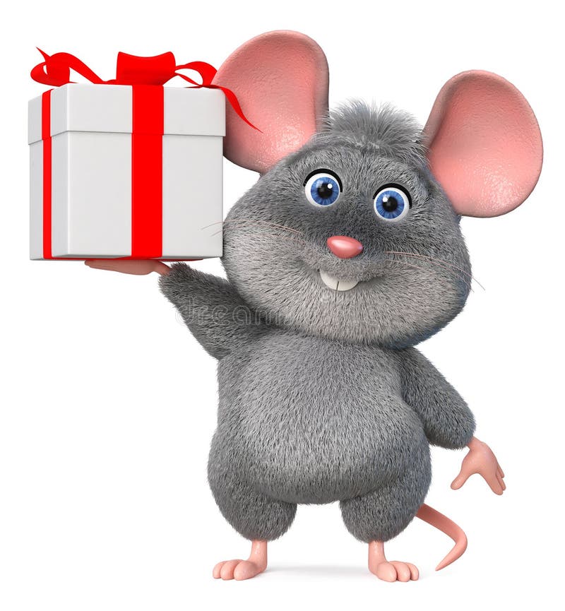 3d Illustration Funny Mouse with Gift Stock Illustration - Illustration ...