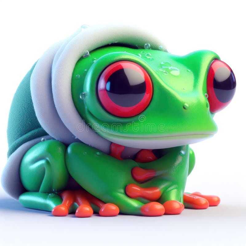 3d Illustration of a Funny Red Eyed Tree Frog is Cold in Winter Stock ...