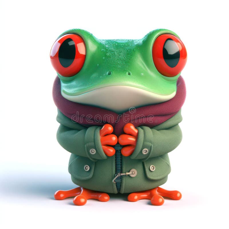 3d Illustration of a Funny Red Eyed Tree Frog is Cold in Winter Stock ...