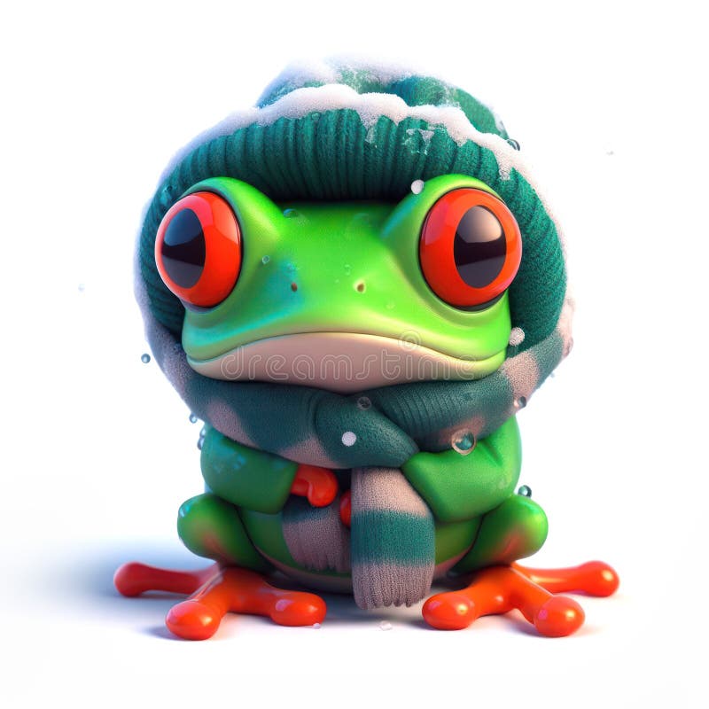 3d Illustration of a Funny Red Eyed Tree Frog is Cold in Winter Stock ...