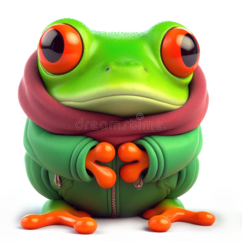 3d Illustration of a Funny Red Eyed Tree Frog is Cold in Winter Stock ...