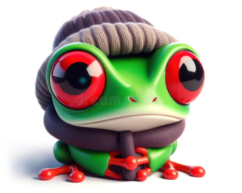 3d Illustration of a Funny Red Eyed Tree Frog is Cold in Winter Stock ...