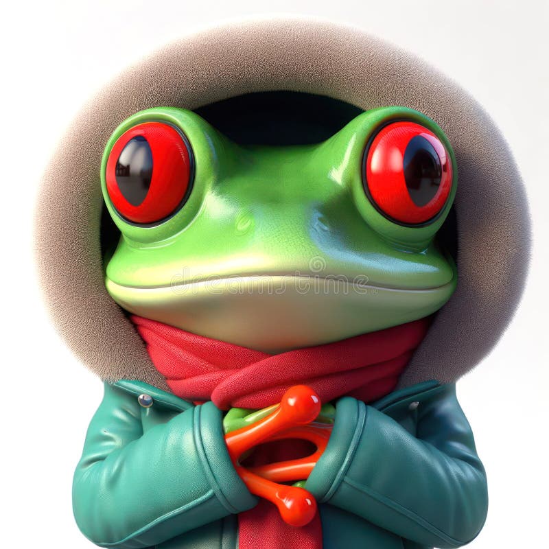 3d Illustration of a Funny Red Eyed Tree Frog is Cold in Winter Stock ...