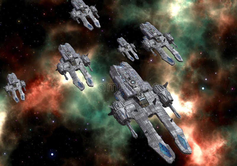 Future Spaceship in Deep Space 3d Illustration Stock Illustration ...