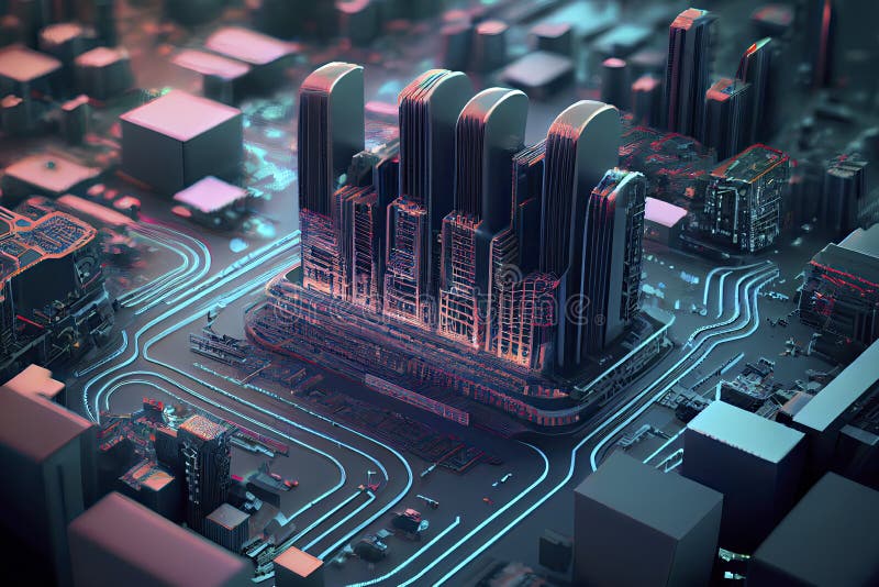 3d Illustration of Futuristic Micro Chip City. Computer Science ...
