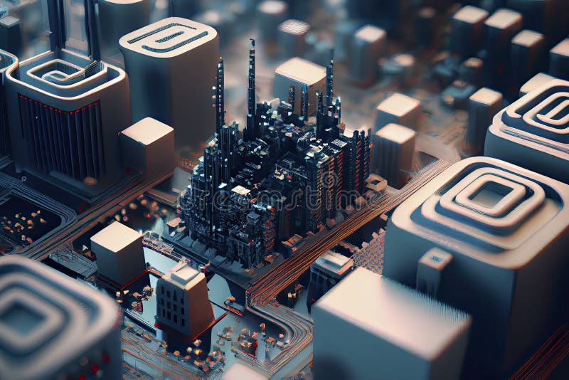 3d Illustration of Futuristic Micro Chip City. Computer Science ...
