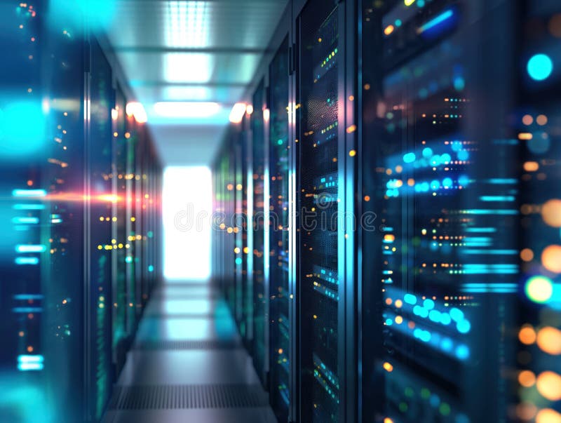 3D Illustration of Futuristic Server Room with Node Base Programming Data Design Element ...