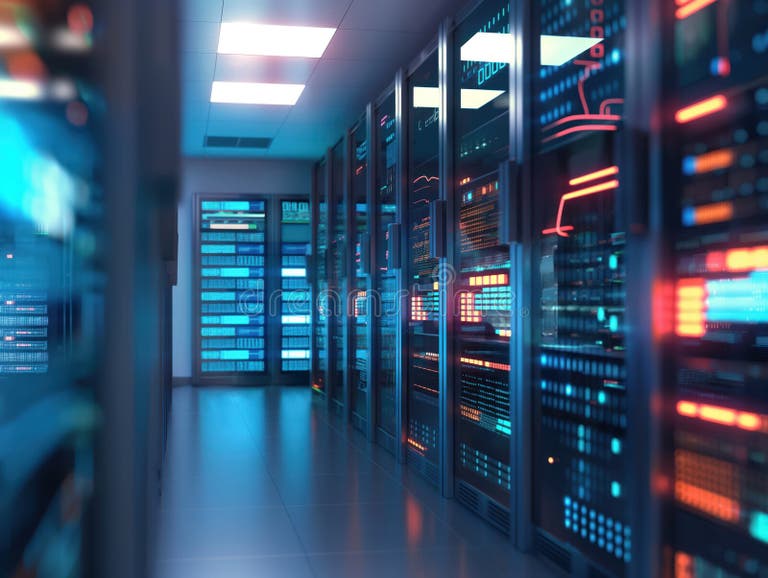 3D Illustration of Futuristic Server Room with Node-based Programming ...