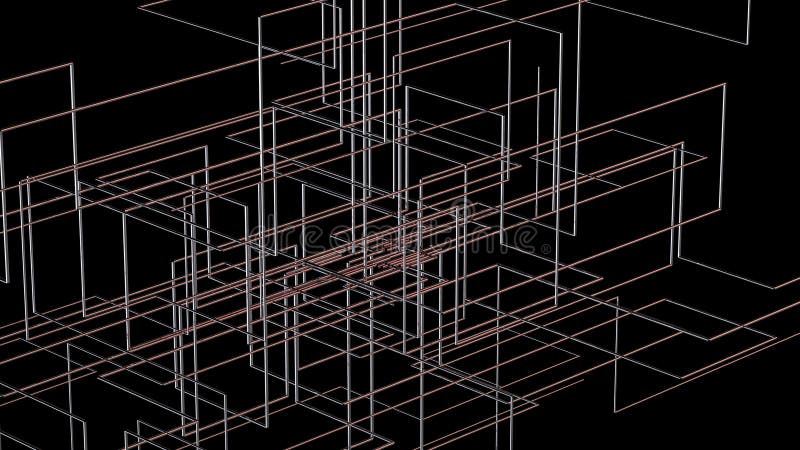 3D Illustration of Geometric Connection Structure on Black Background ...