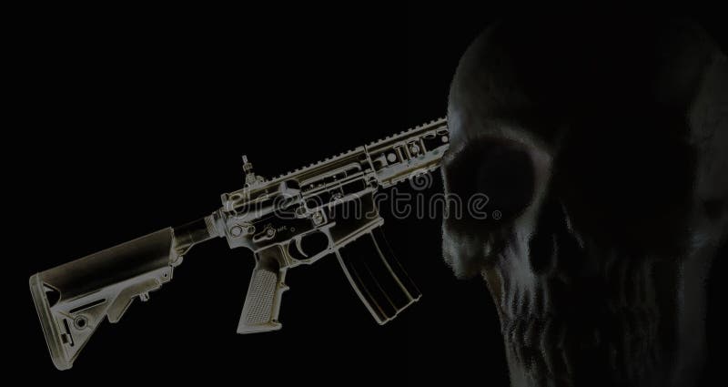 3D Illustration of a Ghost Gun with a Skull in Front and Assault Rifle ...