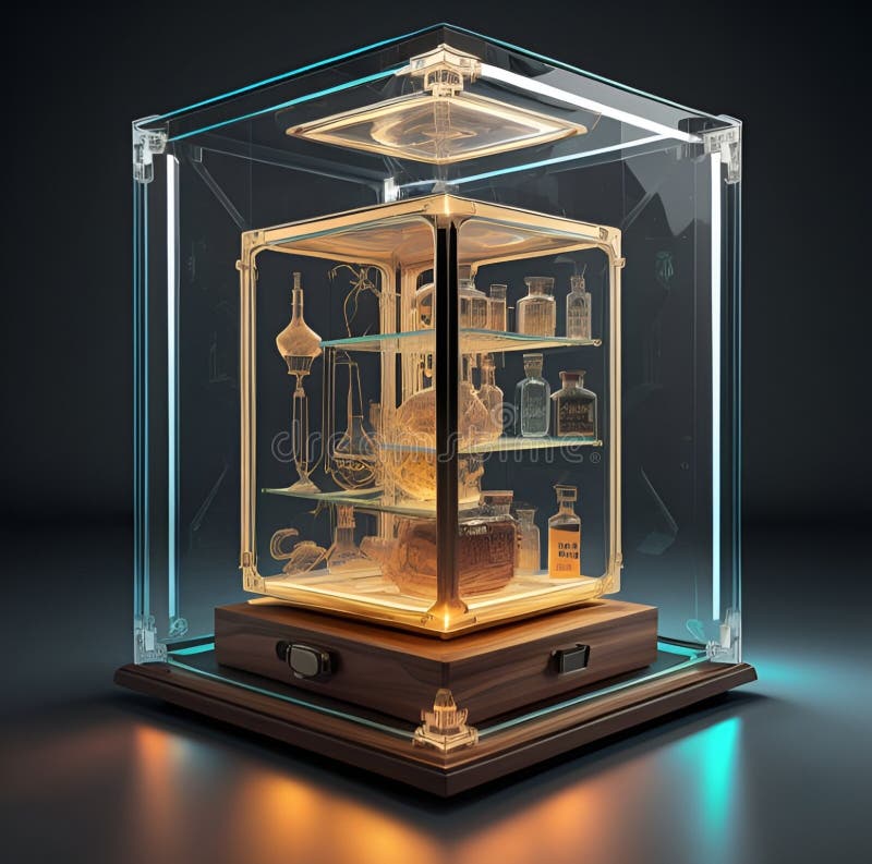 3D Illustration of a Glass Showcase with a Magic Elixir. Stock ...