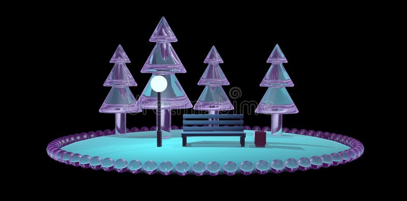 3d Illustration. Glass Stylized Night Landscape with Pine Trees Stock ...