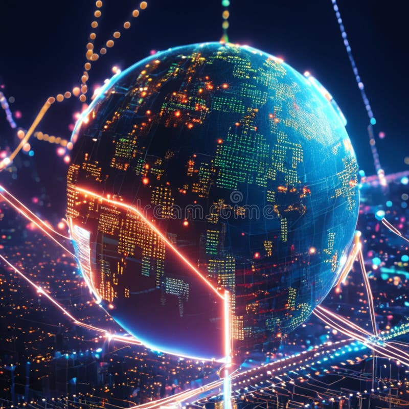 3d Illustration of Global Network Connection and Data Transfer ...