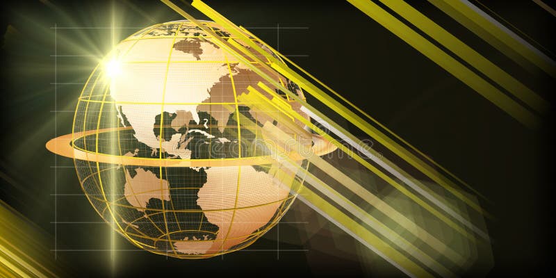3d Illustration Global Network Light on Black Background. Golden Earth ...