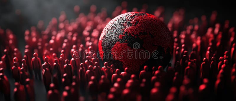 Red Human Figures Encircling a 3d Globe Stock Image - Image of graphic ...